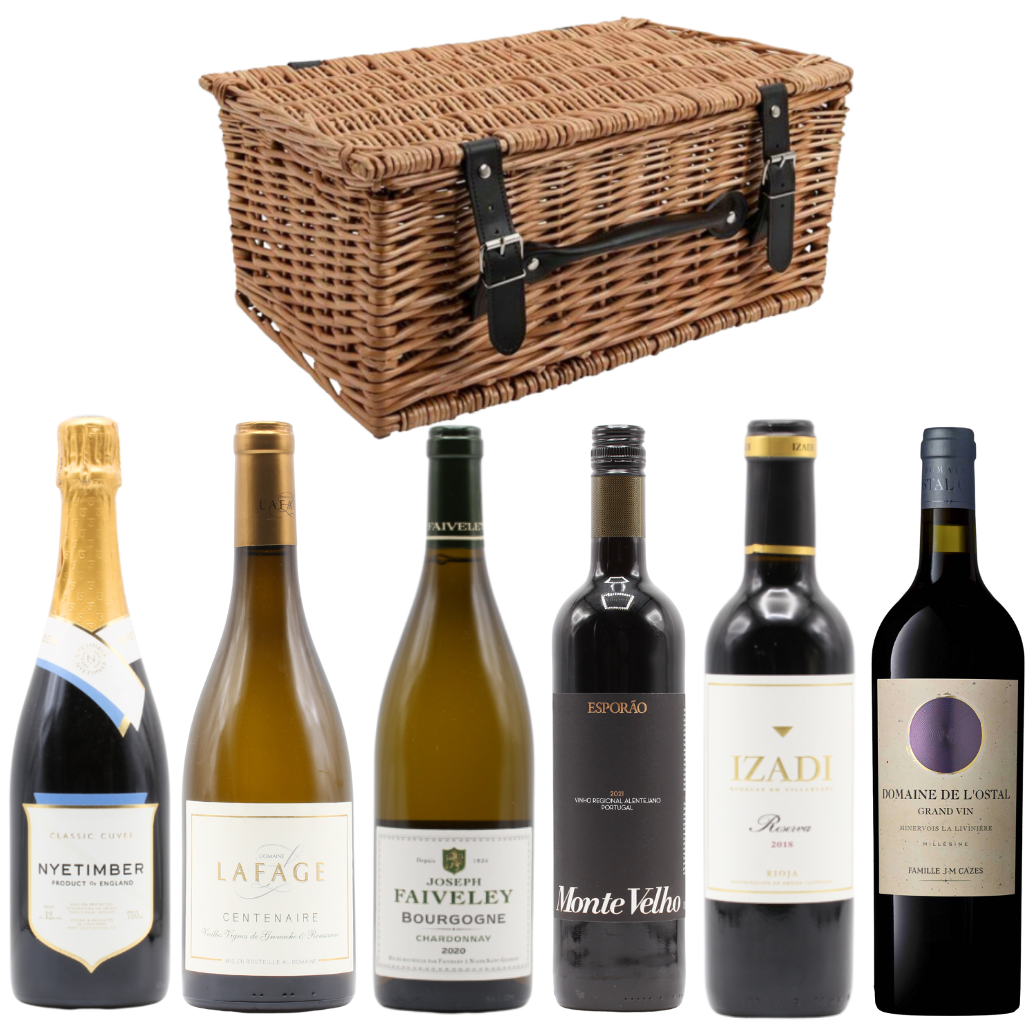 Merry Mix of Six Full BOTTLES (6x75cl) and 16" Traditional Wicker ...